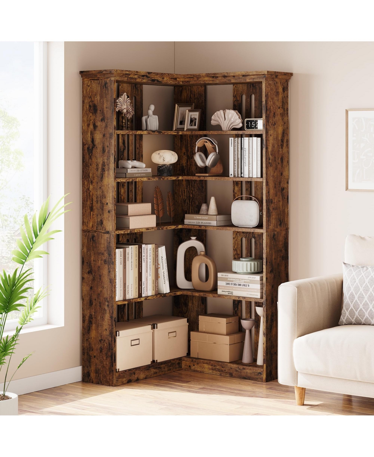 Click here for gaomon 72.8 Tall 5-Tier L-Shaped Wooden Corner Boo... prices