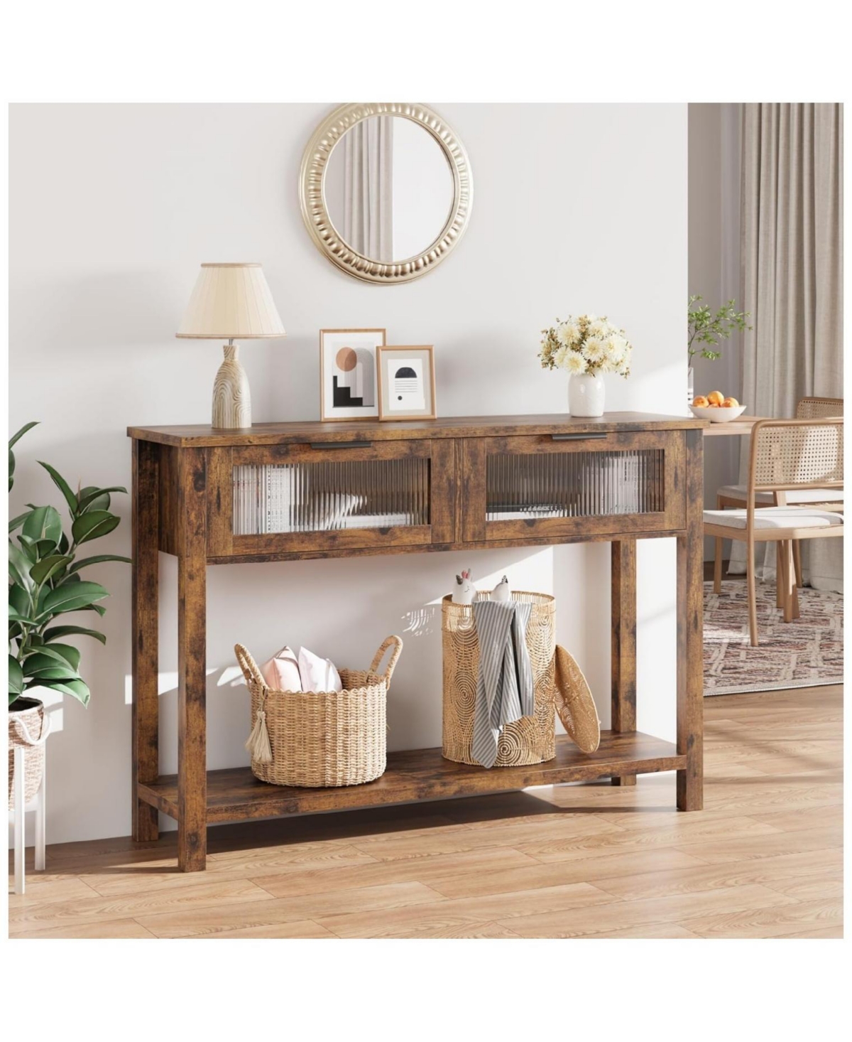 Click here for gaomon 2-Tier Rustic Brown Console Table with 2 Gl... prices