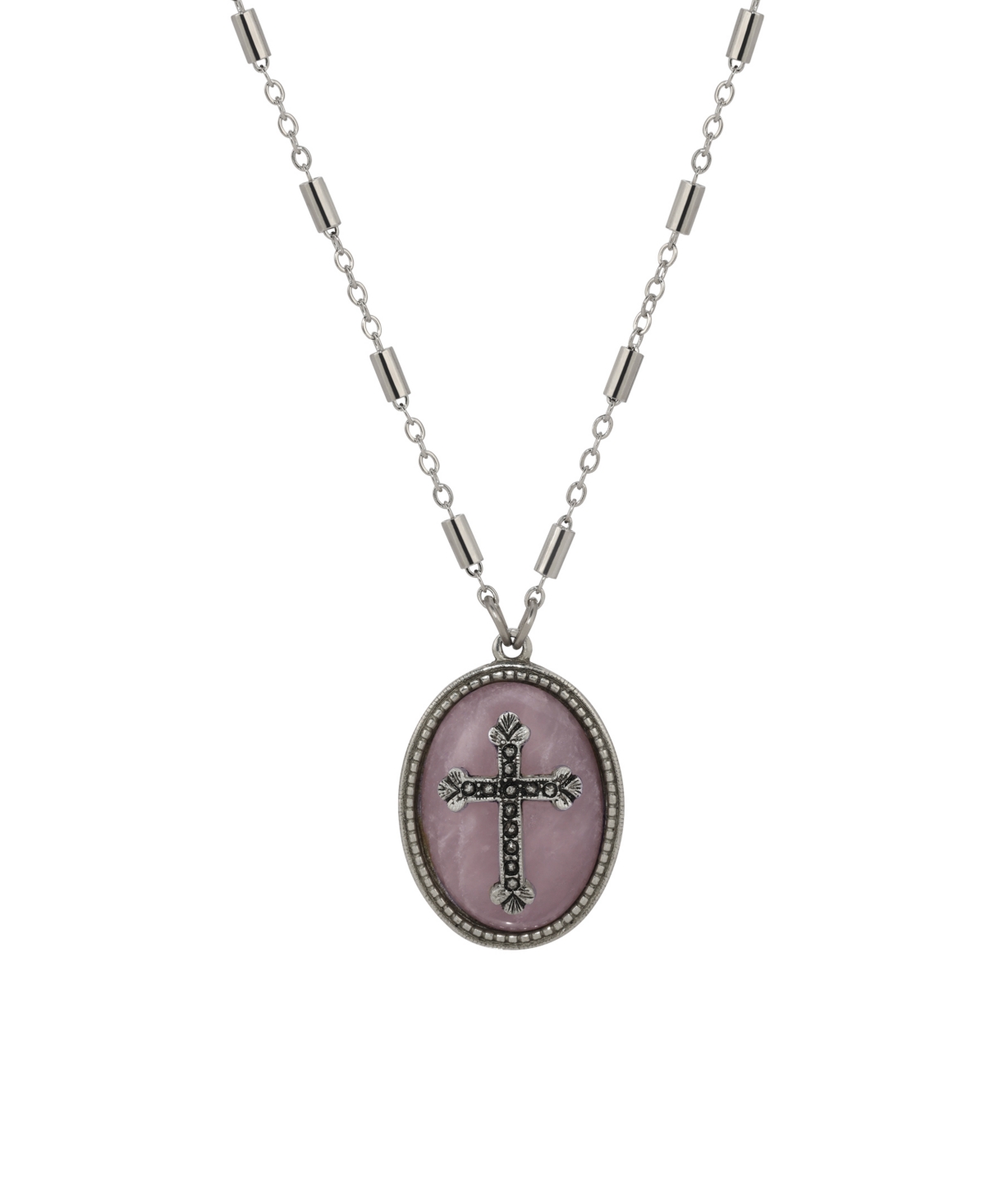 Click here for Symbols of Faith Silver-Tone Oval Rose Quartz Ston... prices