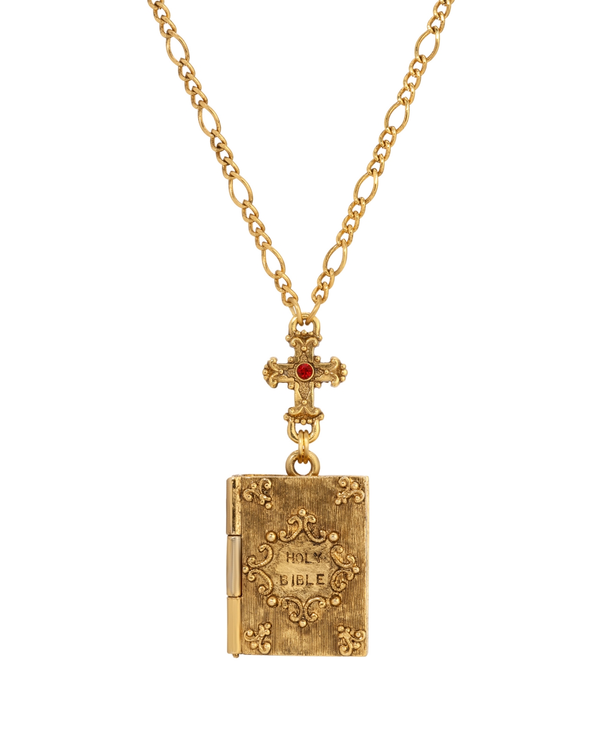 Click here for Symbols of Faith Gold Tone Cross Red Stone Bible L... prices