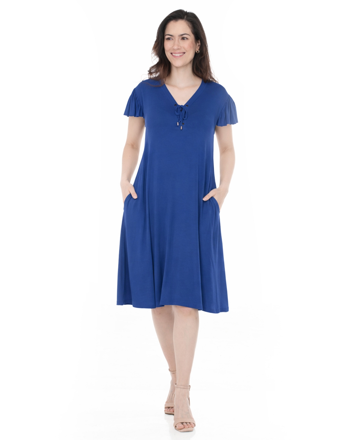 Click here for White Mark Womens V-Neck Tie Front Flutter-Sleeve... prices