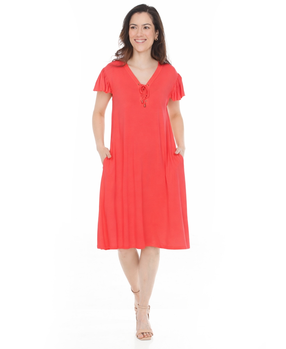 Click here for White Mark Womens V-Neck Tie Front Flutter-Sleeve... prices