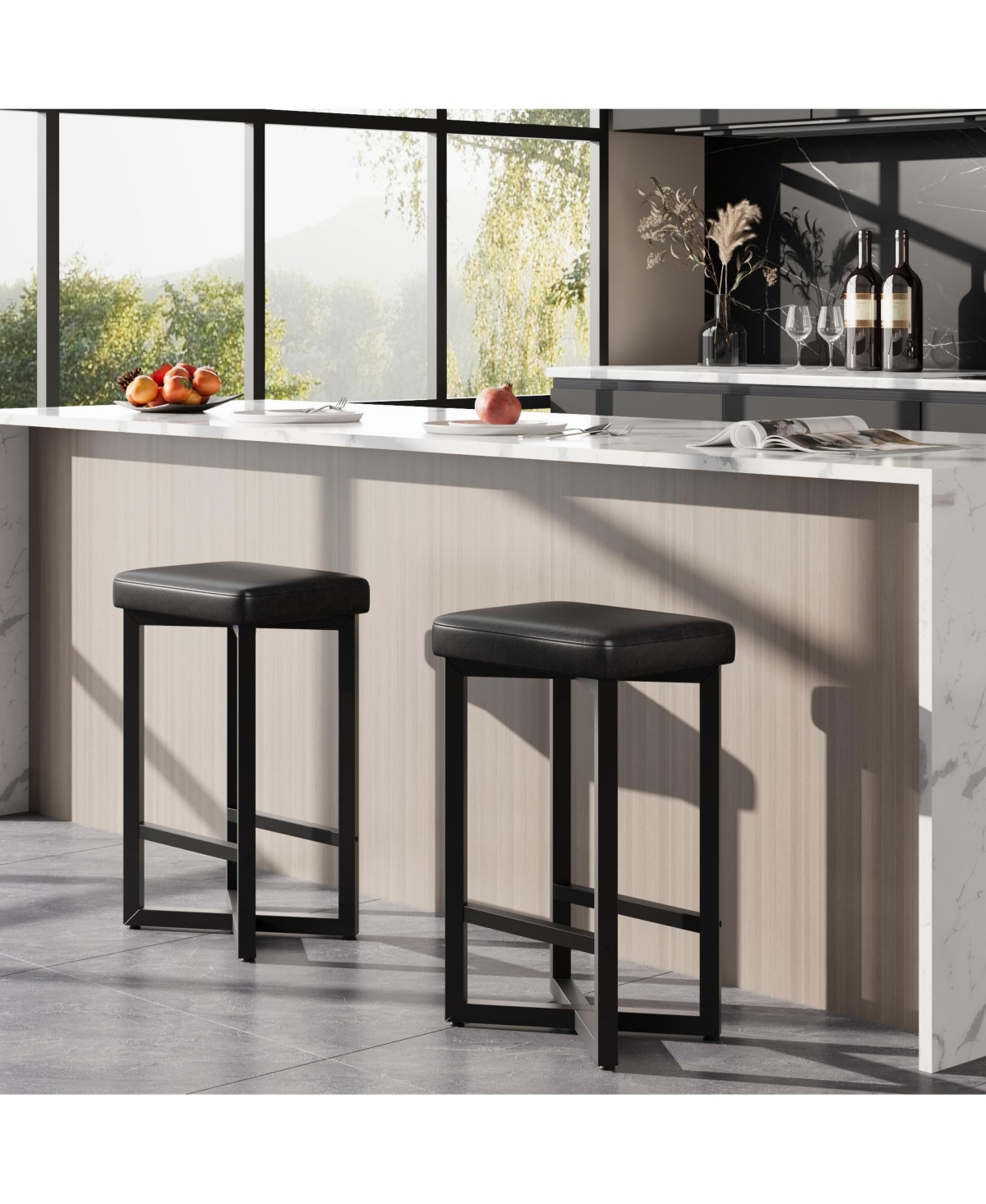 Click here for gaomon 24.6 Counter Stools Set of 2  Pu Leather Ba... prices