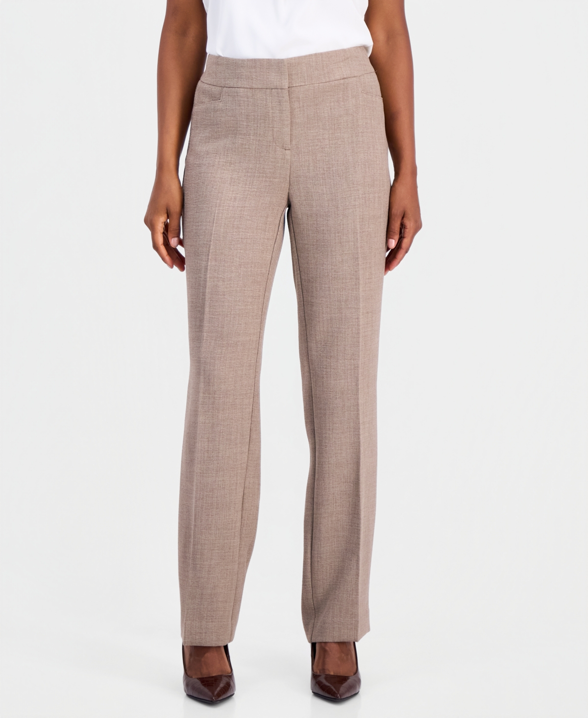 Click here for Kasper Womens Textured High-Rise Straight-Leg Trou... prices