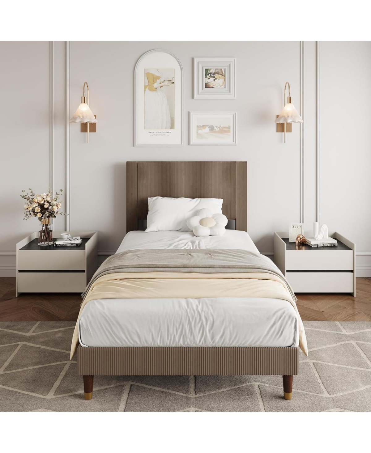 Click here for gaomon Twin Corduroy Upholstered Bed  Tailored Hea... prices