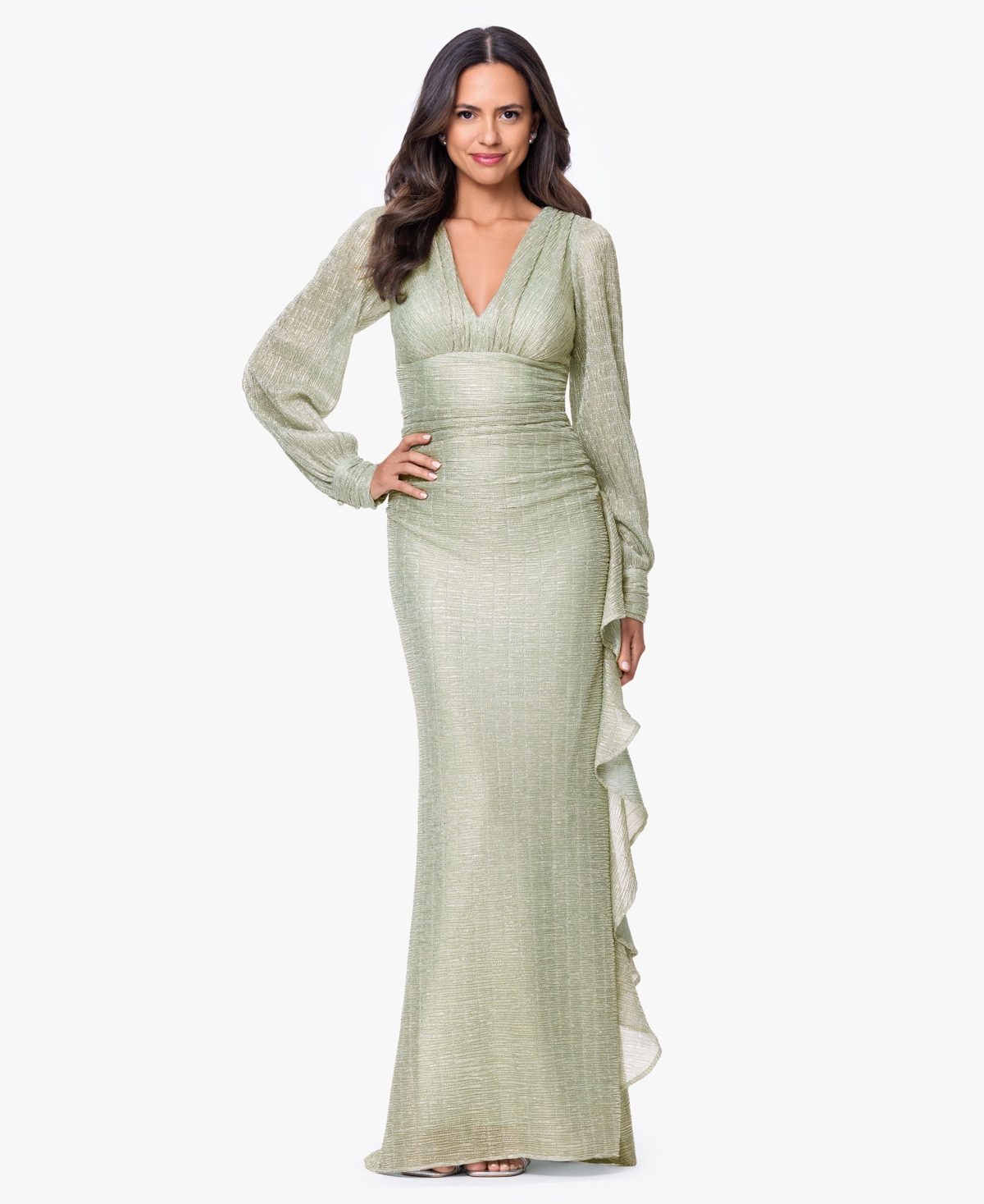 Click here for Betsy & Adam Womens V-Neck Ball Gown - Sage/Gold prices