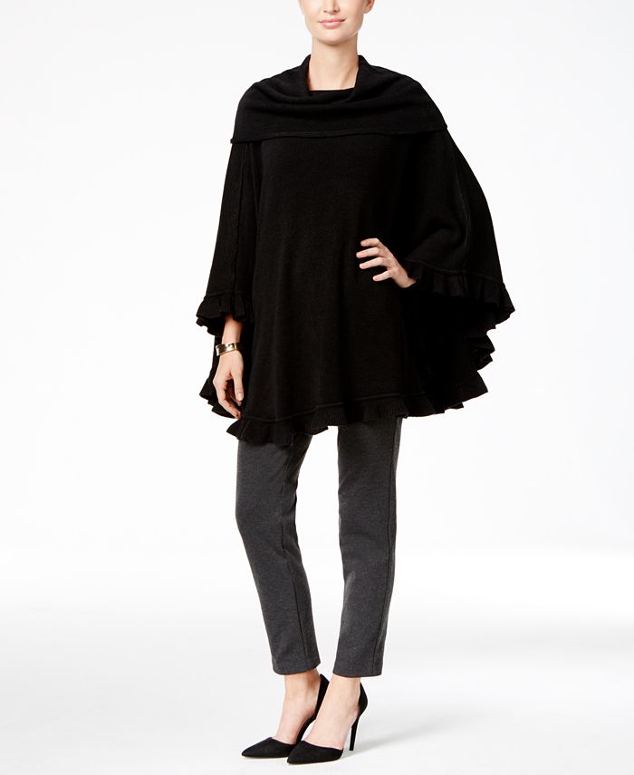 Cejon Cowl-Neck Ruffle-Trimmed Poncho - Macy's