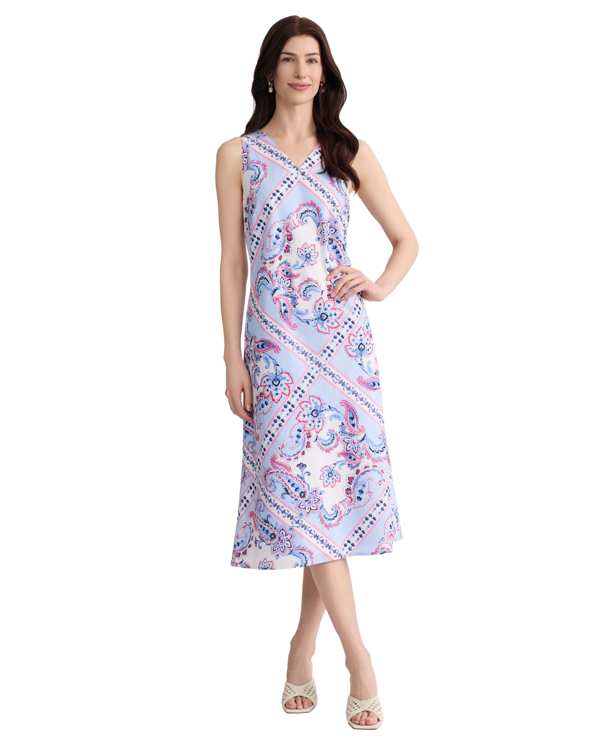 Click here for Jones New York Womens Sleeveless V-Neck Midi Dress... prices