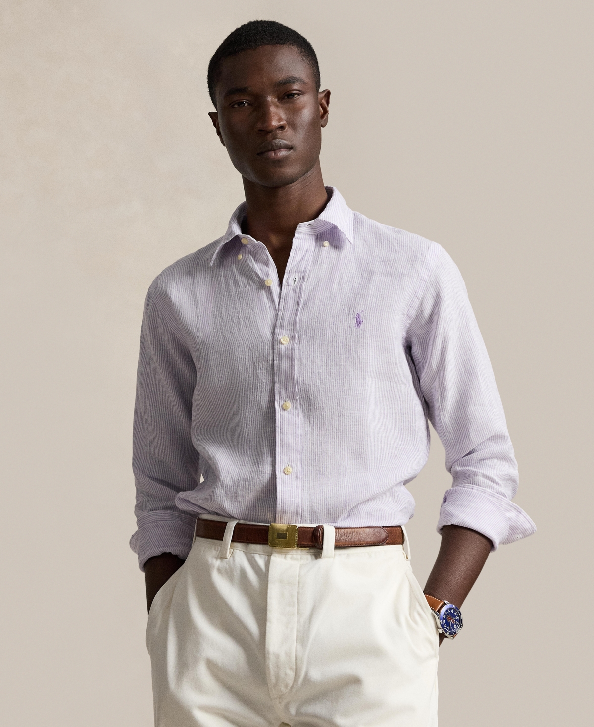 Click here for Polo Ralph Lauren Mens Striped Linen Classic-Fit S... prices