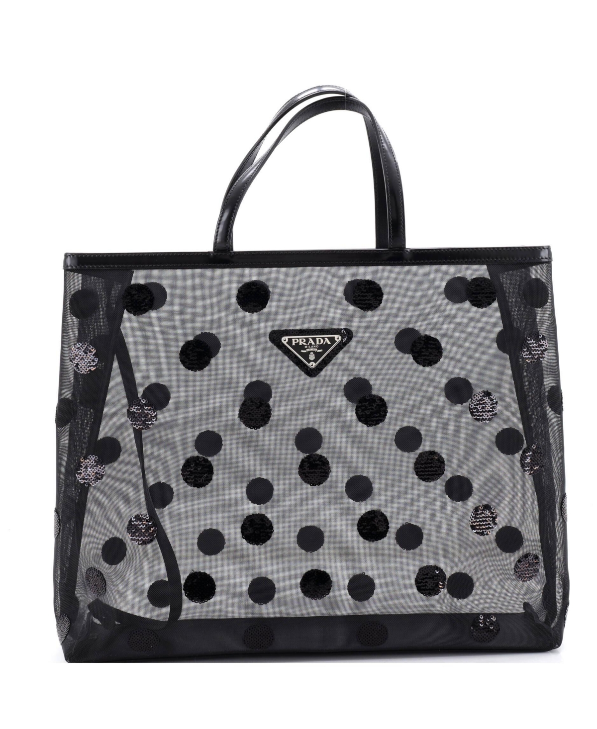 Click here for Pre-Owned Prada Large Logo Open Tote Polka Dot Seq... prices