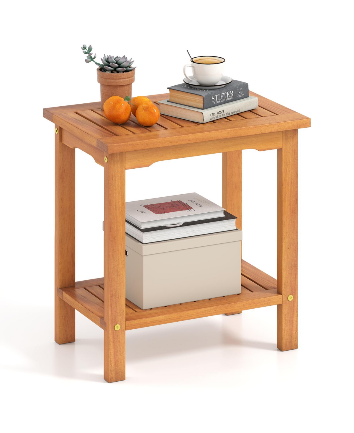 Click here for Gymax Outdoor Acacia Wood Side Table 2-Tier Patio... prices