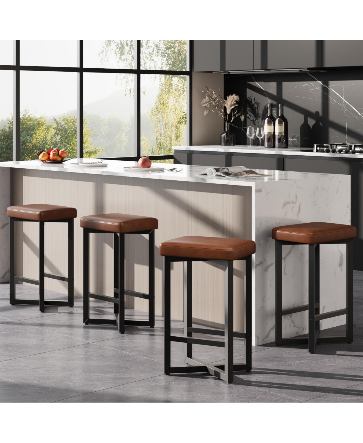 Click here for gaomon 24.6 Counter Stools Set of 4  Pu Leather Ba... prices