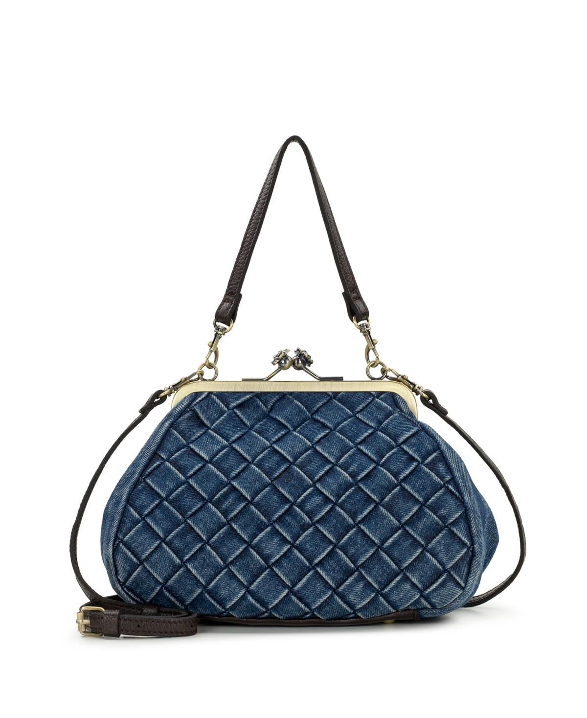 Click here for Patricia Nash Tabby Washed Woven Denim Frame Cross... prices