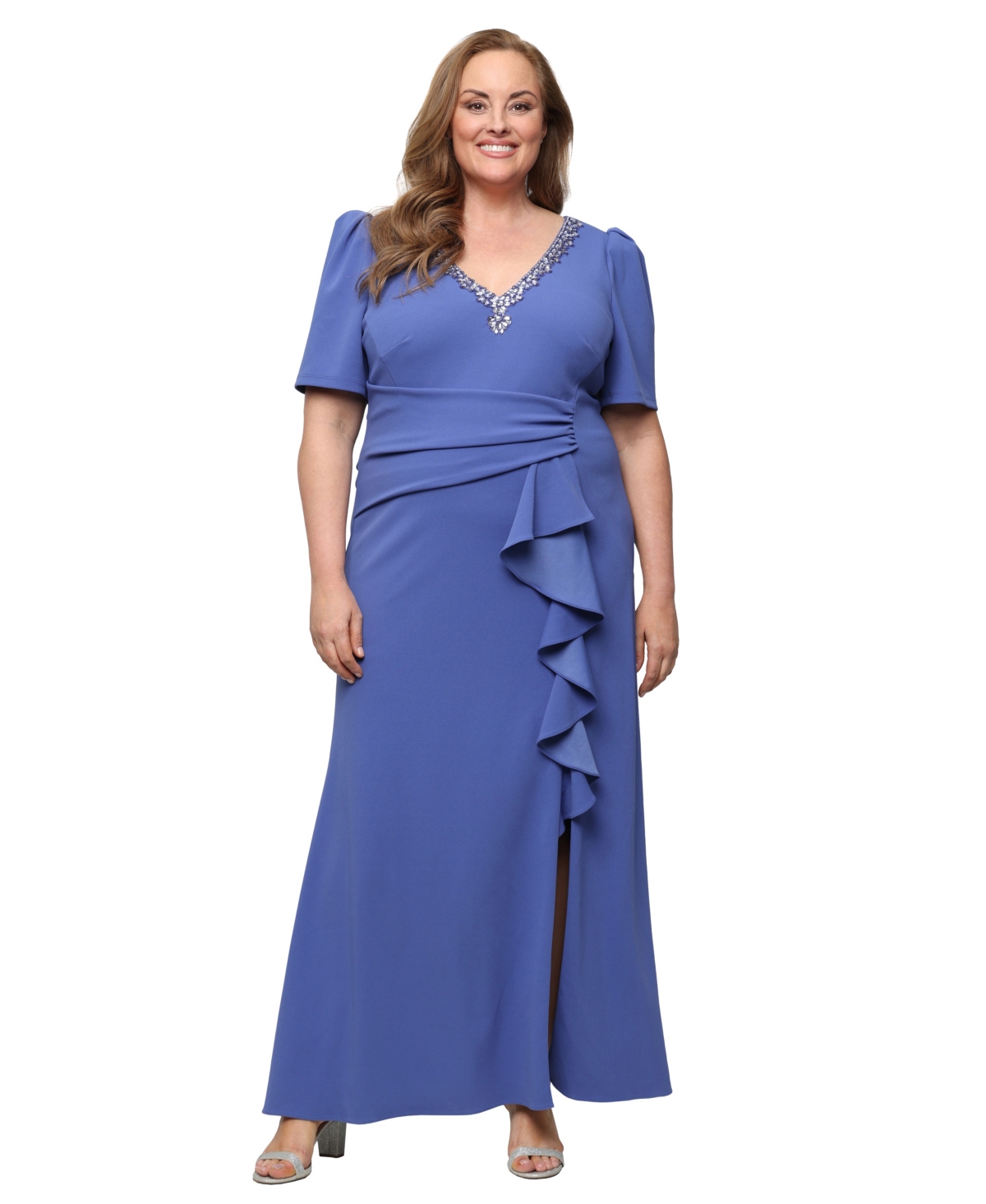 Click here for Alex Evenings Plus Size V-Neck Short-Sleeve Ball G... prices