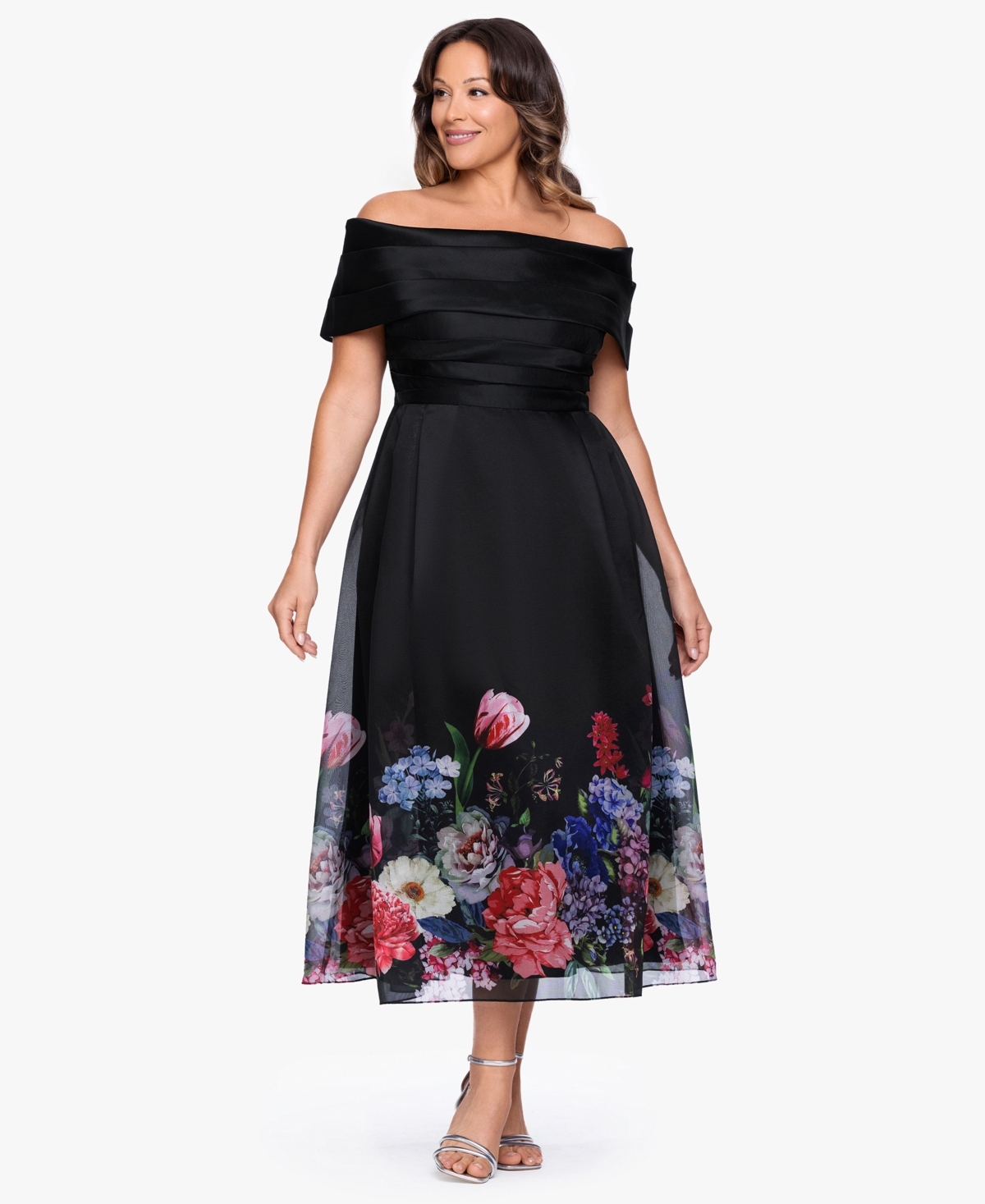 Click here for Betsy & Adam Plus Size Straight Neck Midi Dress -... prices