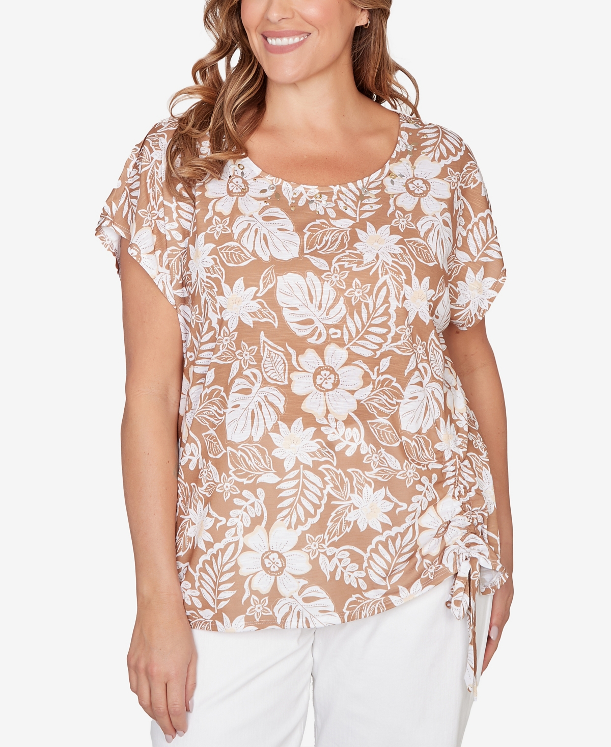 Click here for Hearts Of Palm Plus Size Printed Embellished Slub... prices