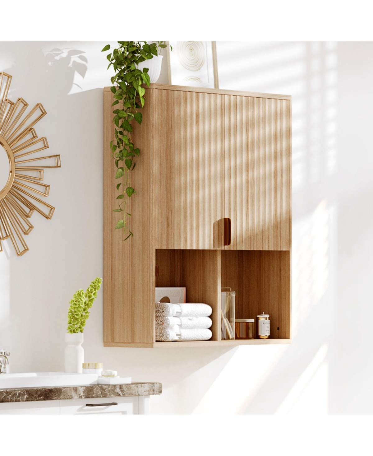 Click here for homfan Fluted Bathroom Wall Cabinet with Adjustabl... prices