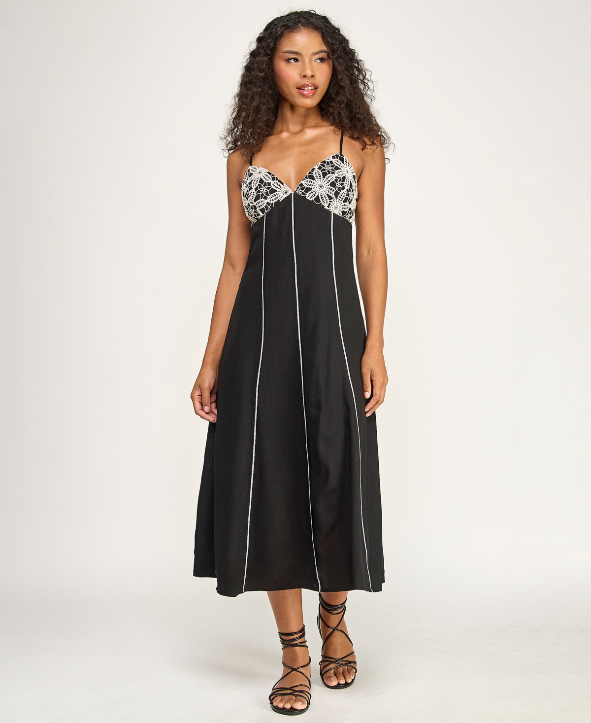 Click here for Seni & Cade Juniors Crochet Trim Midi Dress - Blac... prices