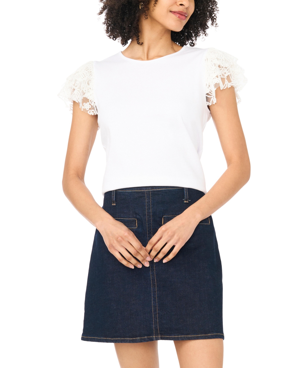 Click here for Vince Camuto Womens Crewneck Blouse - Ultra White prices