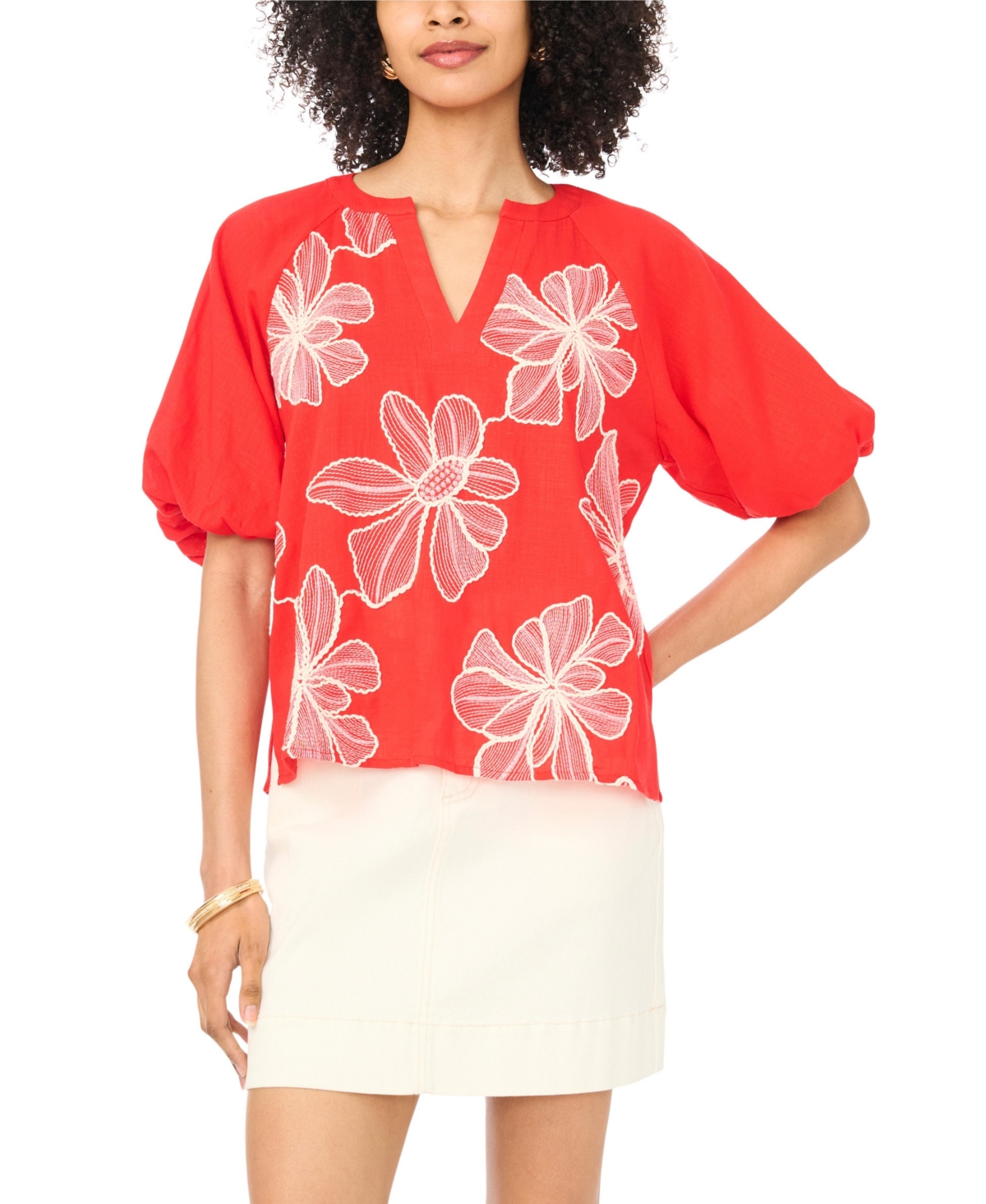 Click here for Vince Camuto Womens Split V-Neck Top - Lobster Red prices