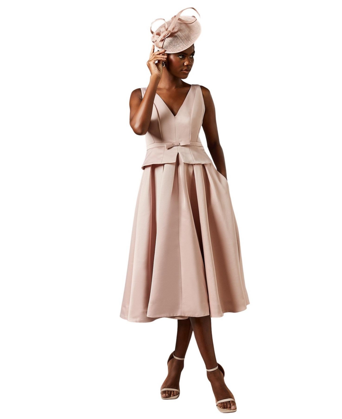 Click here for Coast Womens Sleeveless Twill Peplum Bow Dress - P... prices