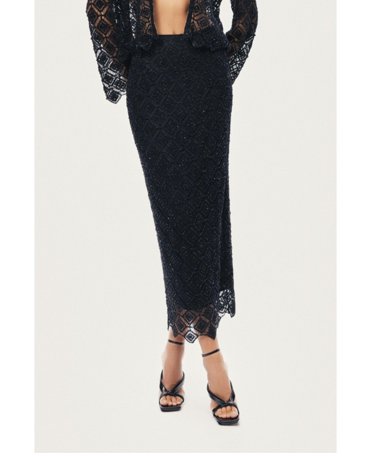 Click here for Nocturne Womens Lace Midi Skirt - Black prices