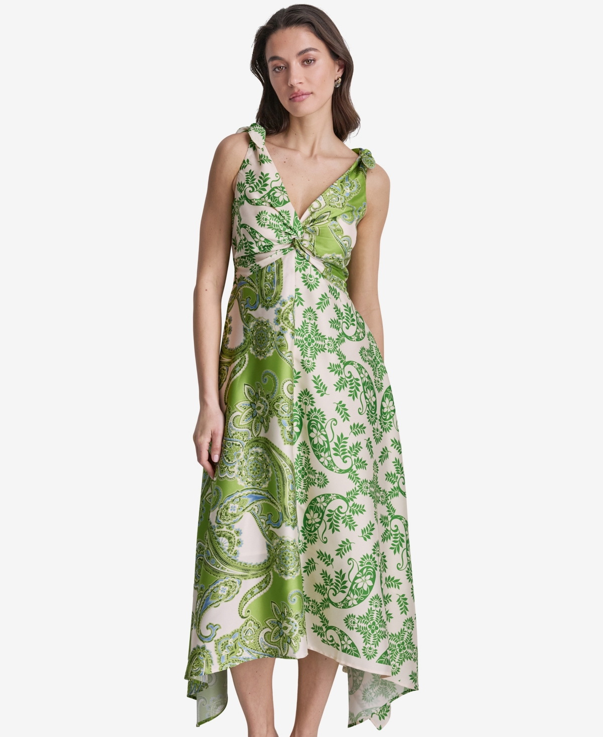 Bcbg Womens Printed V-Neck Polyester Hem Dress - Citrus Combo