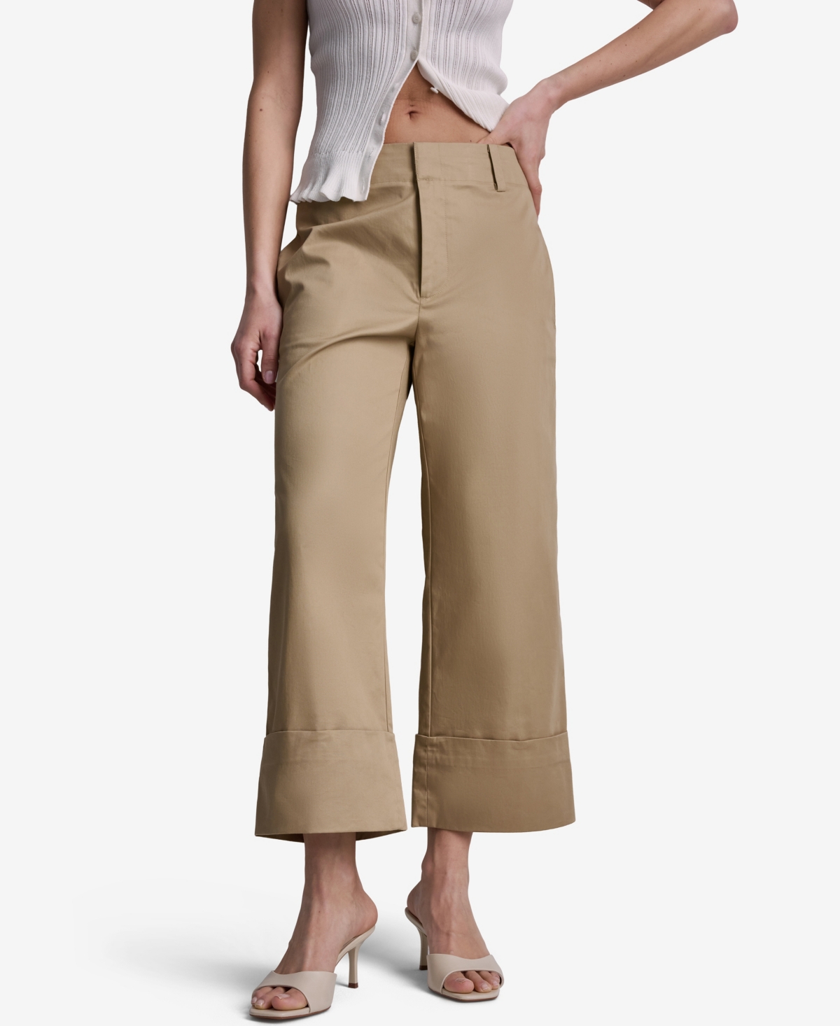Click here for Bcbg Womens Cuffed Wide-Leg Cropped Pants - Brown prices