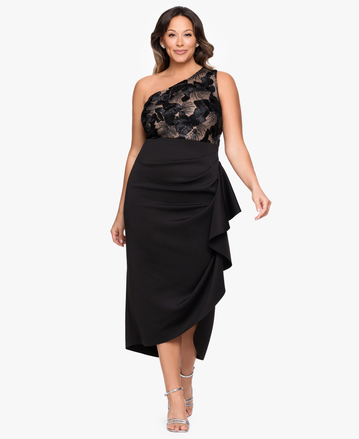 Click here for Betsy & Adam Plus Size One-Shoulder Sequin Midi Dr... prices