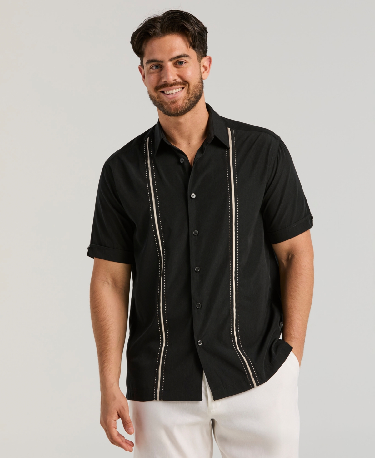 Click here for Cubavera Mens Pick Stitch Panel Short Sleeve Butto... prices