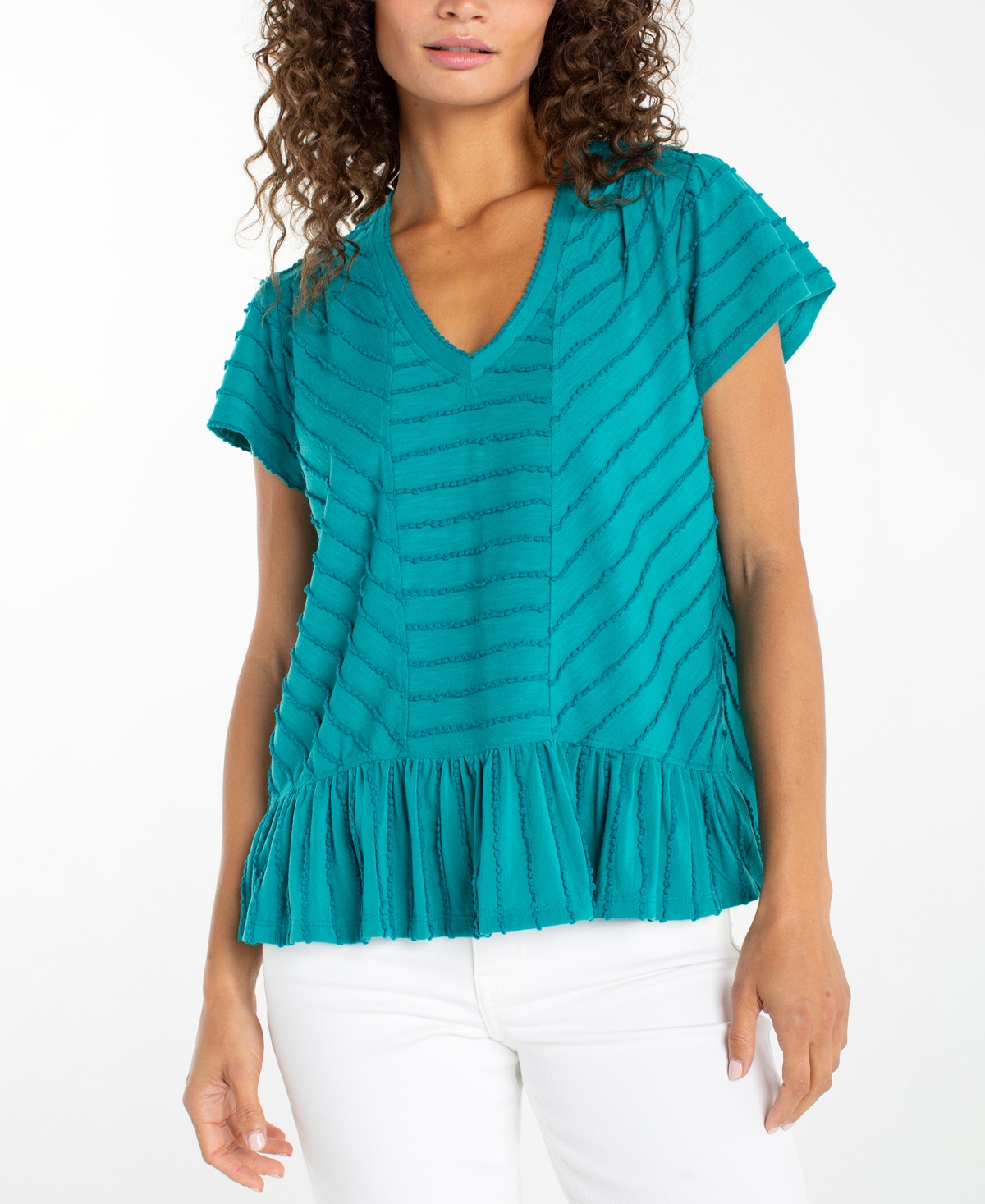 Click here for Liverpool Los Angeles Petite V-Neck Scalloped Stri... prices