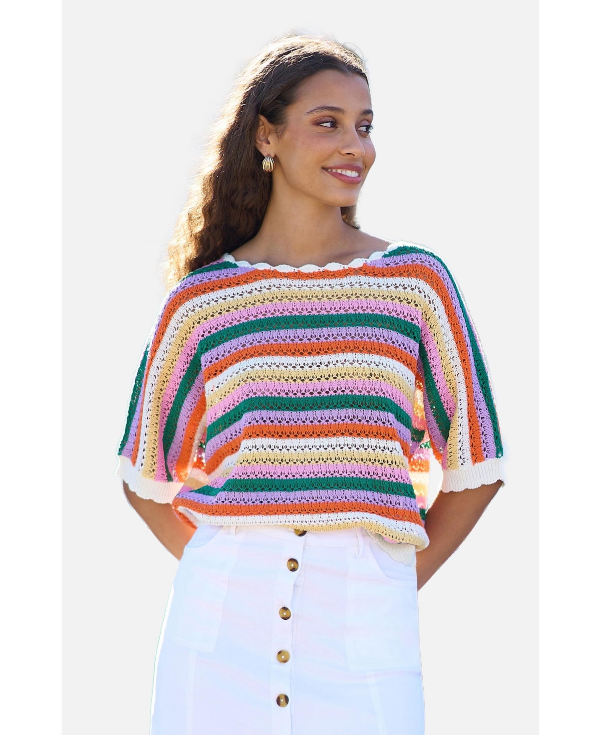 Click here for Yumi Womens Batwing Crochet Top - Multi prices