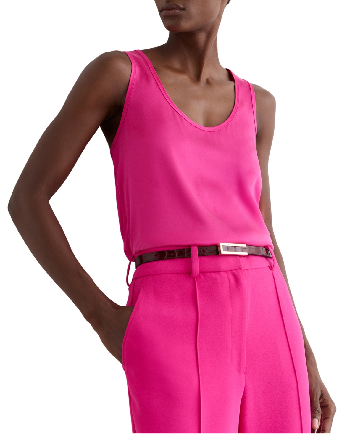 Click here for Reiss Womens Ruby Silk-Front Cami Top - Fuchsia Pi... prices