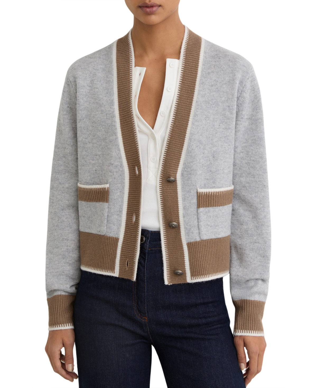 Click here for Reiss Womens Louisa Wool-Cashmere Tipped Cardigan... prices