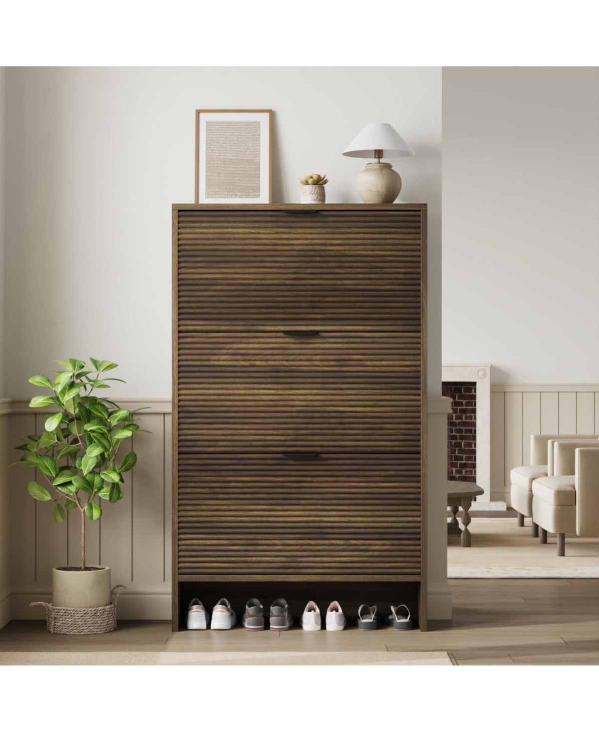 Click here for Homfan Fluted Shoe Cabinet with 3 Flip Drawers  Wi... prices
