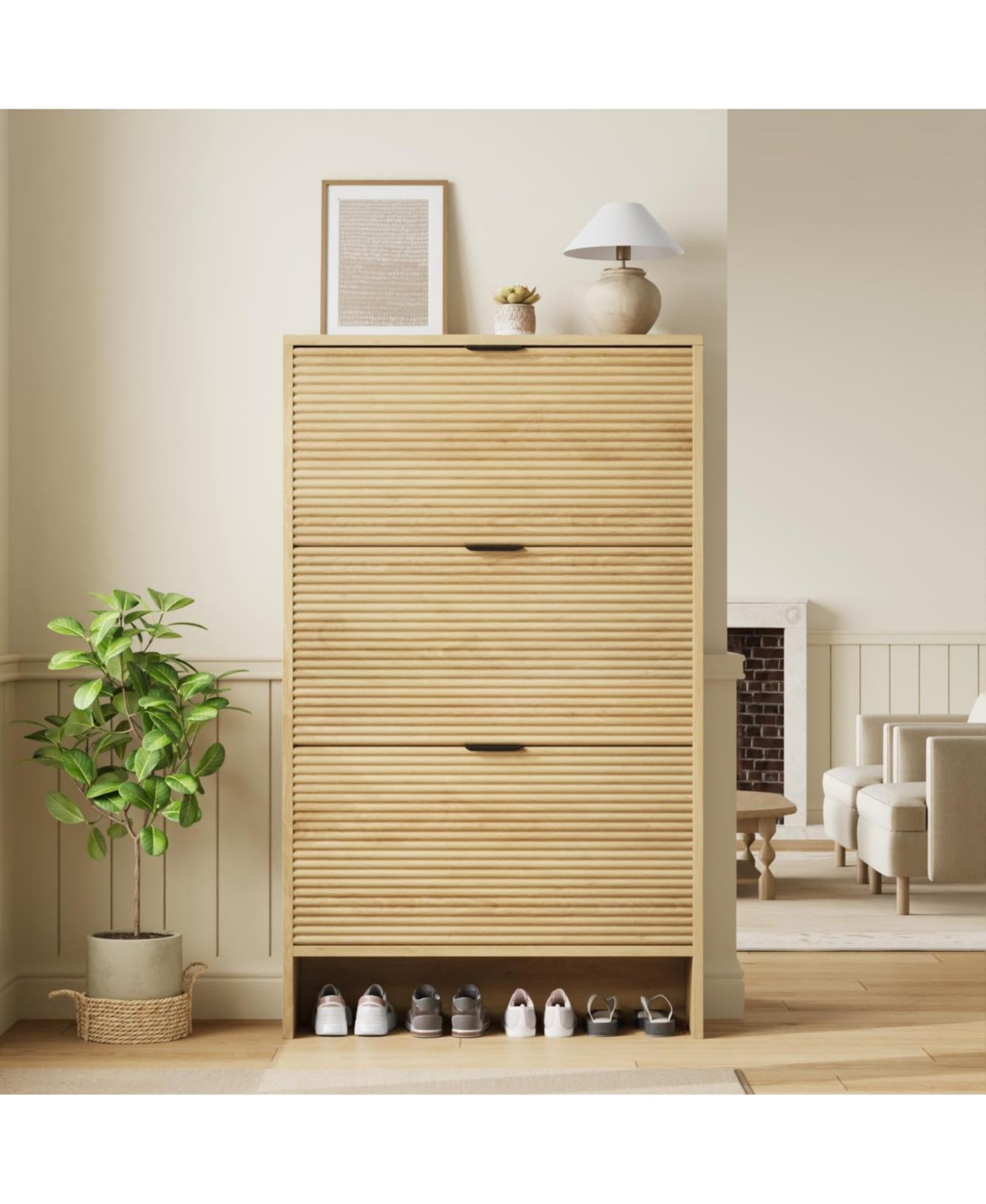 Click here for Homfan Fluted Shoe Cabinet with 3 Flip Drawers  Wi... prices