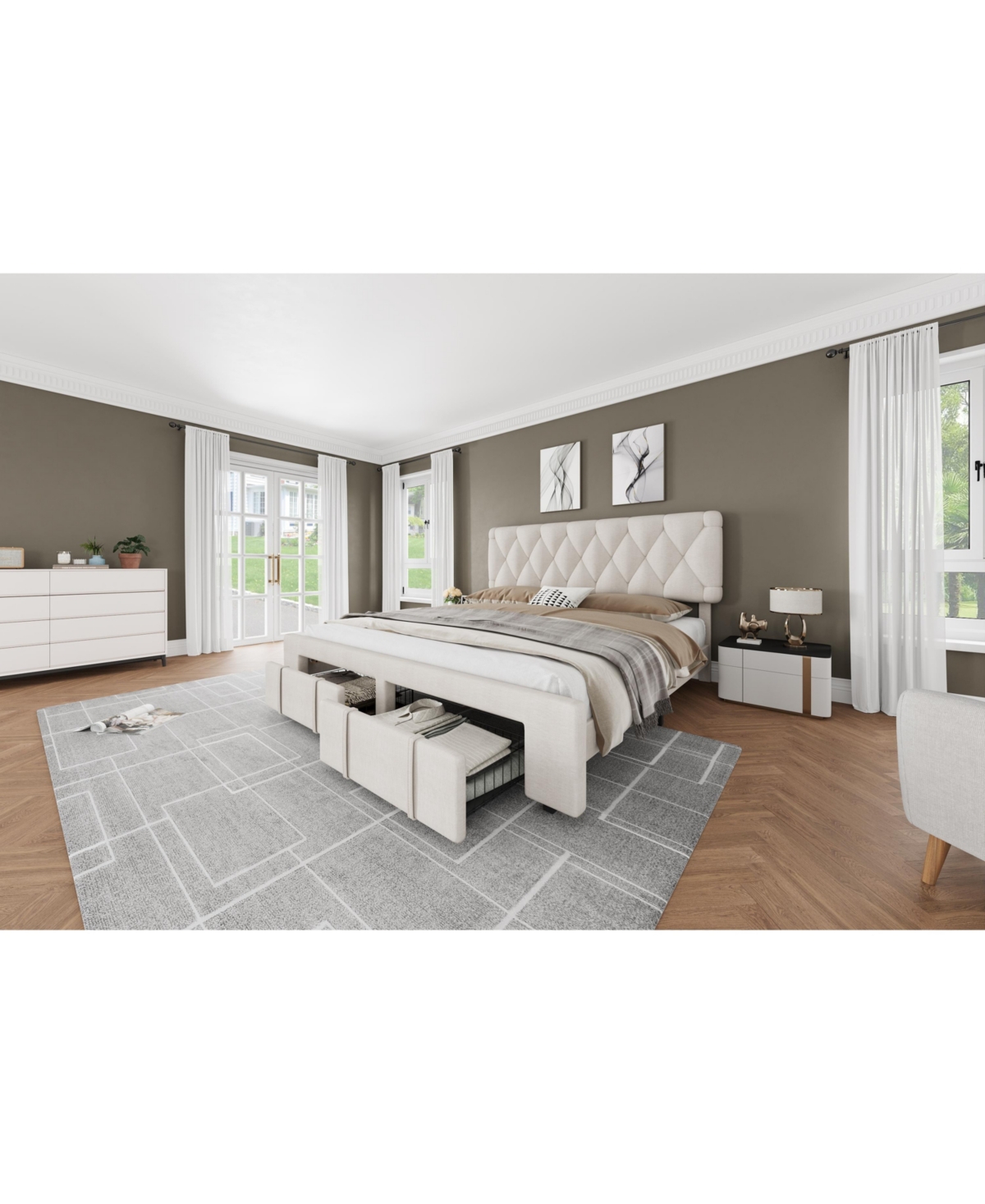 Click here for Homfan Modern Upholstered Platform Bed Frame with... prices