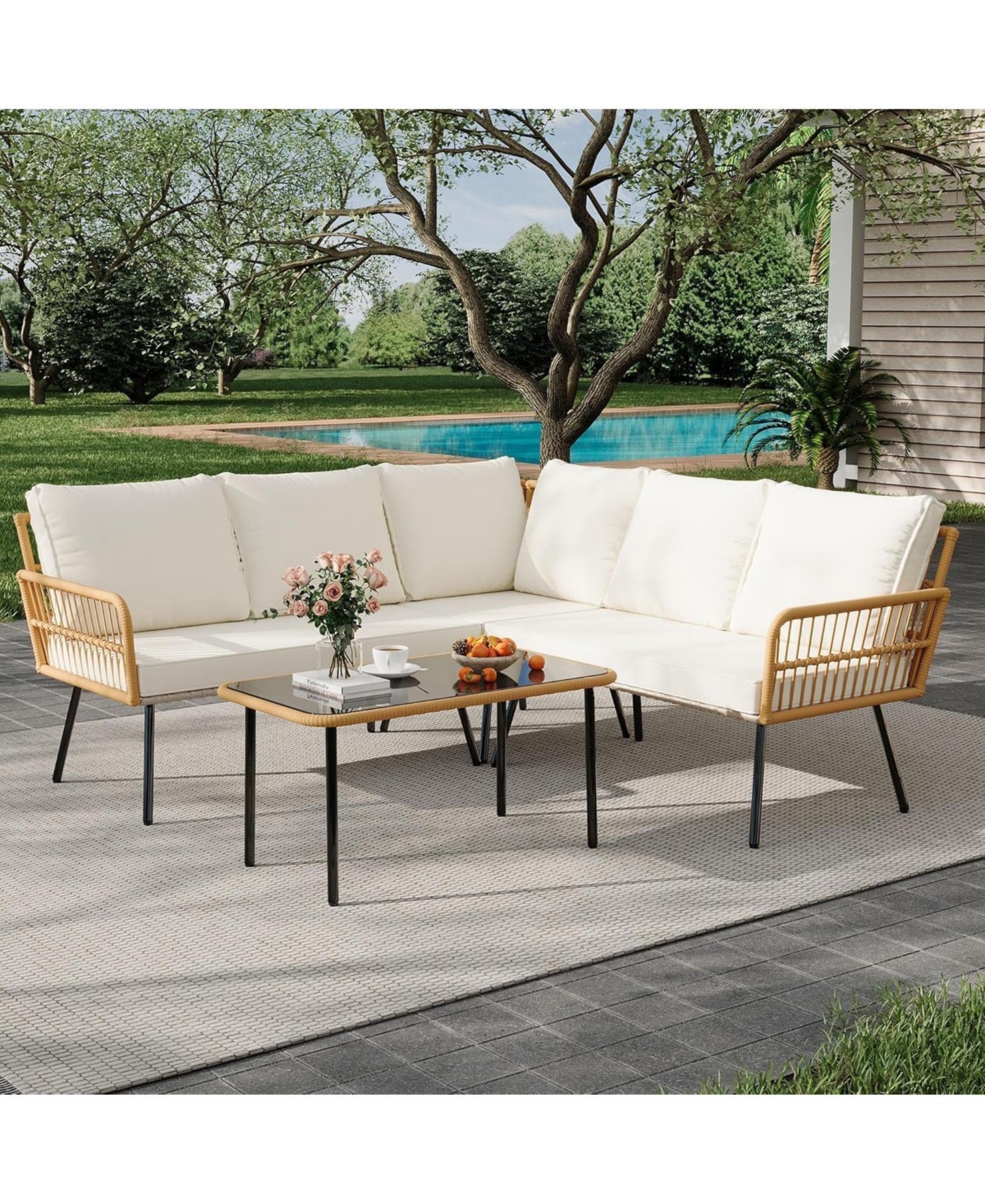 Click here for gaomon 4-Piece Outdoor Wicker Sectional Set L Shap... prices