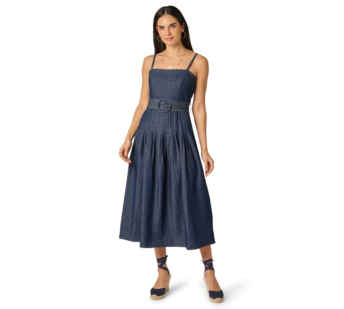 Click here for Adrianna Womens Pintucked Square Neck Cotton Denim... prices