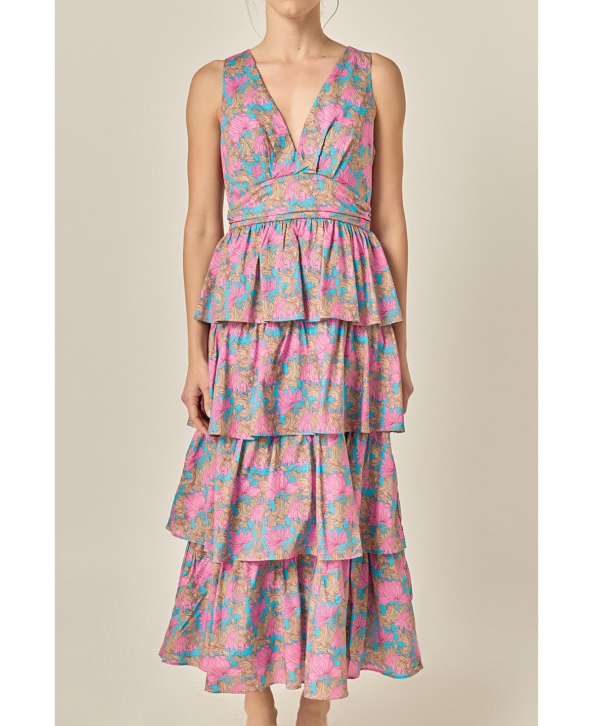 Click here for English Factory Womens Deep V-neck Tiered Maxi Dre... prices