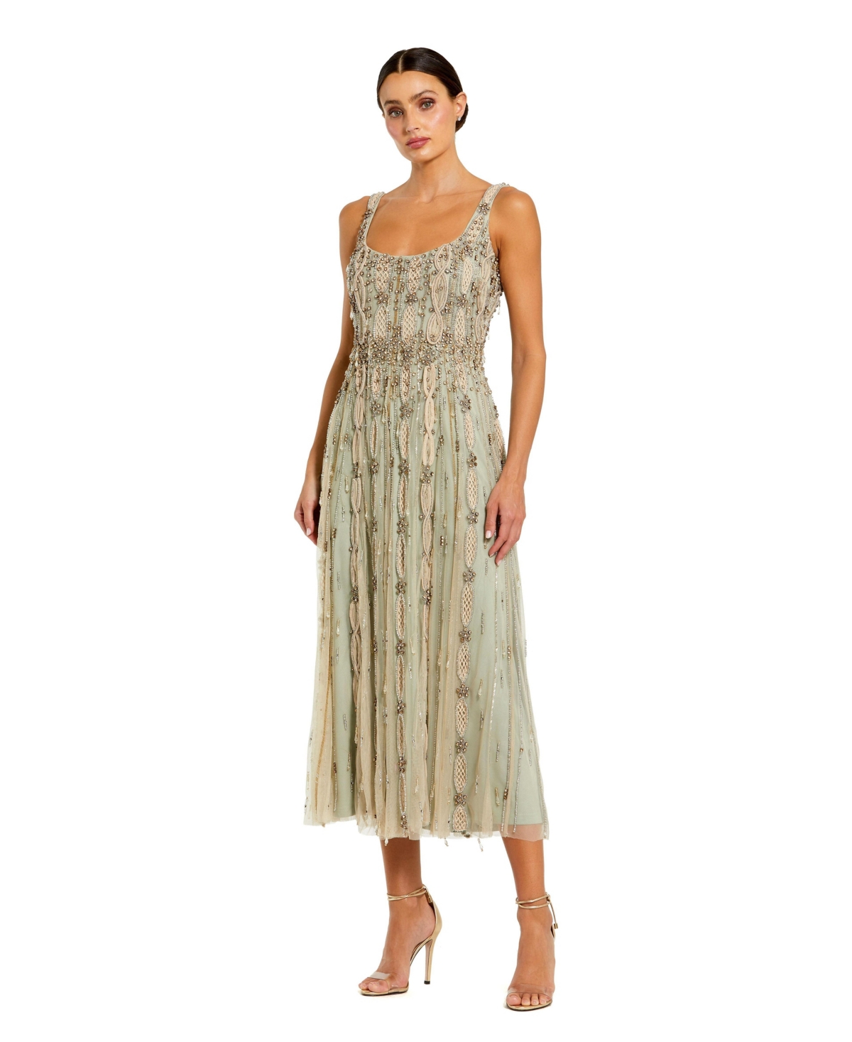 Click here for Mac Duggal Petite Embellished Scoop Neck Mesh Midi... prices