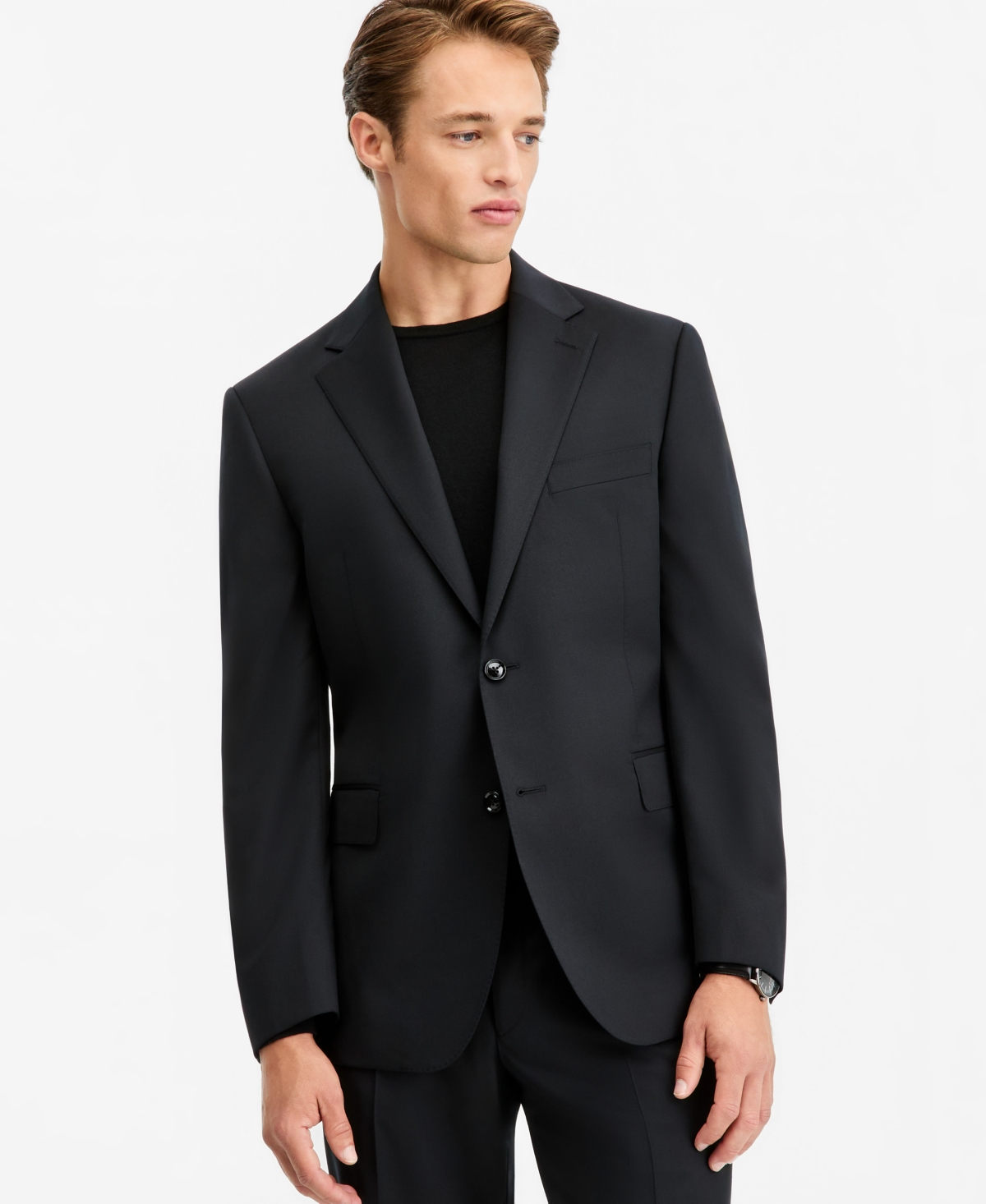 Click here for The Mens Store Mens 100 Wool Modern-Fit Black Suit... prices