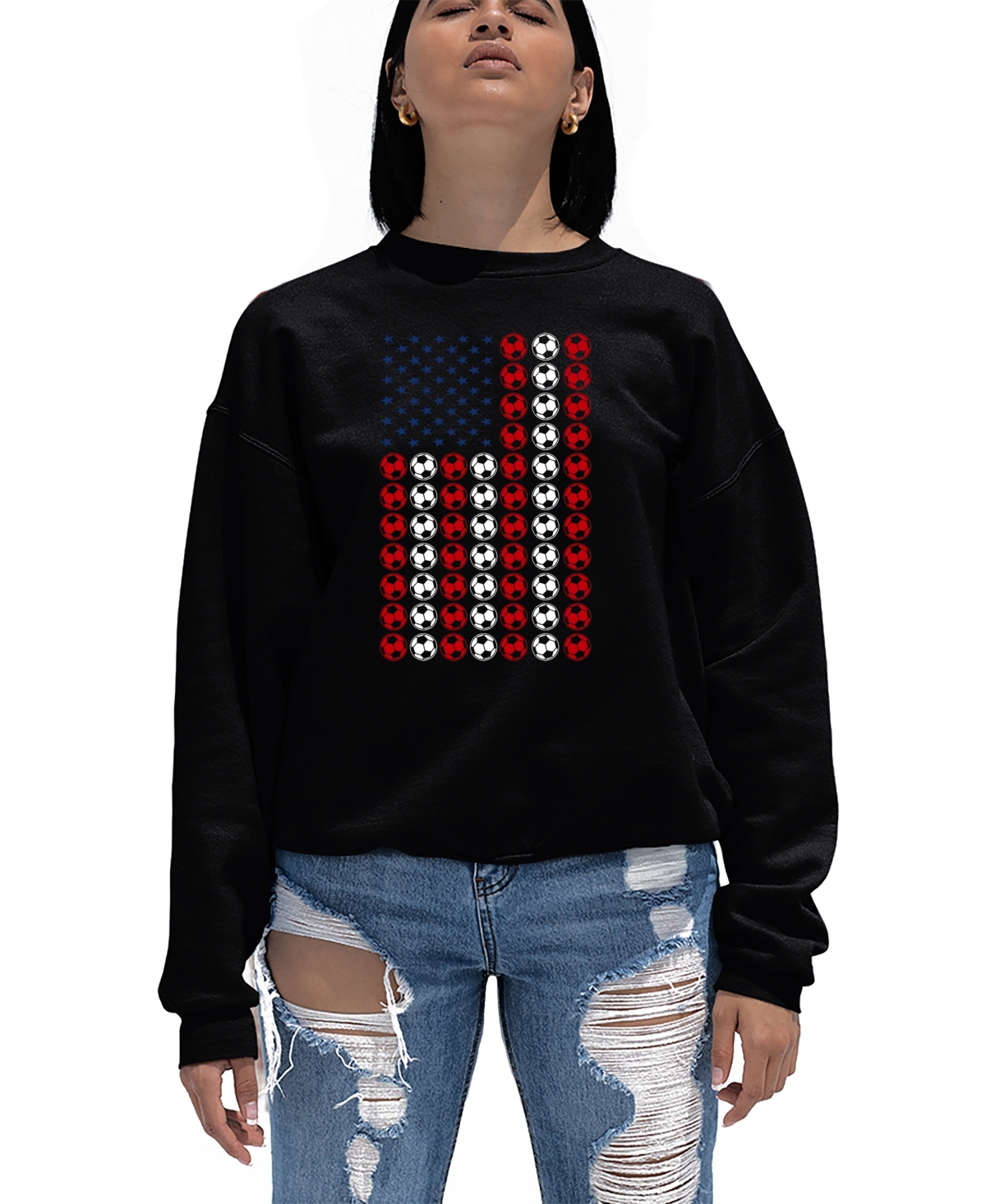 Click here for La Pop Art Womens Soccer Flag Word Art Crewneck Sw... prices