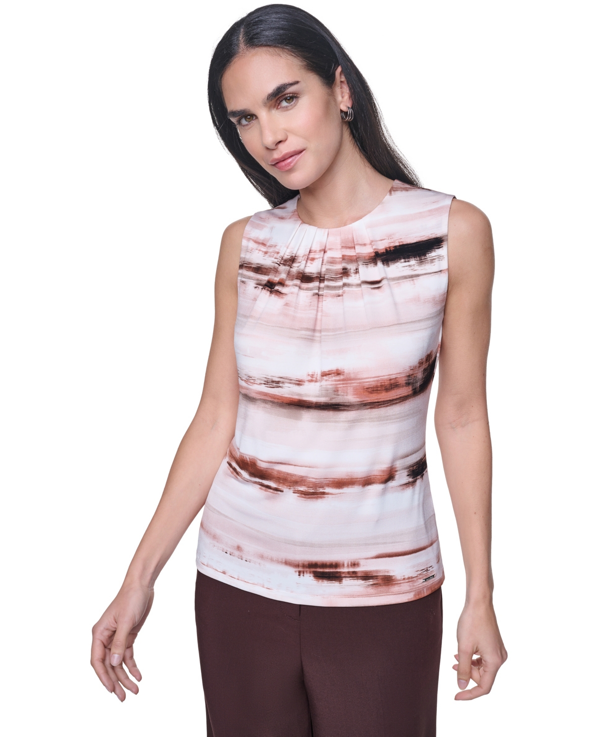 Click here for Calvin Klein Womens Pleated Crewneck Sleeveless To... prices