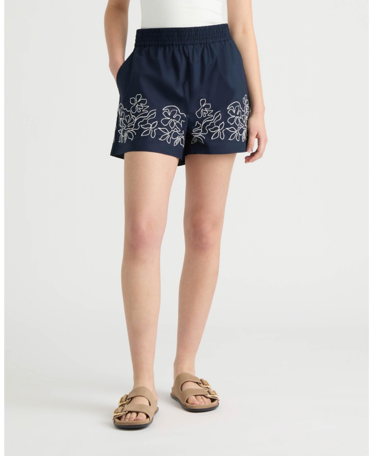 Click here for Nvlt Womens Embroidery Short - Navy/white prices