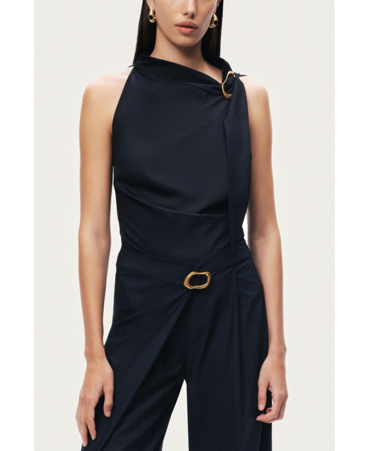 Click here for Nocturne Womens Asymmetric Buckle-Detail Blouse -... prices