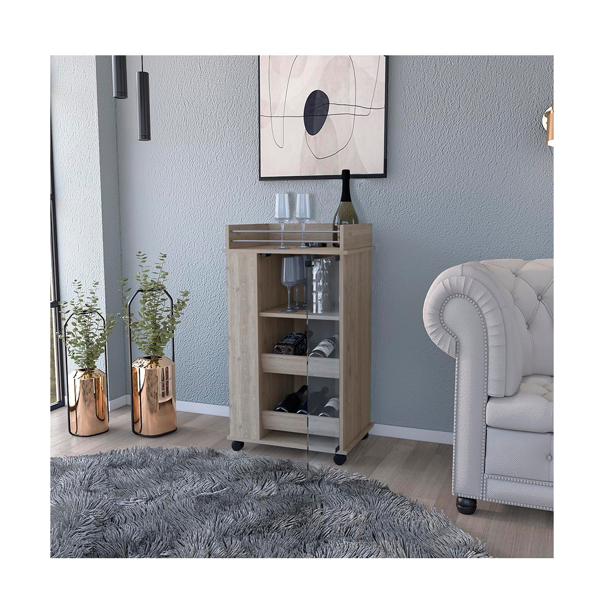 Click here for flynama Beaver Bar Cart with Two-Side Shelves  Gla... prices