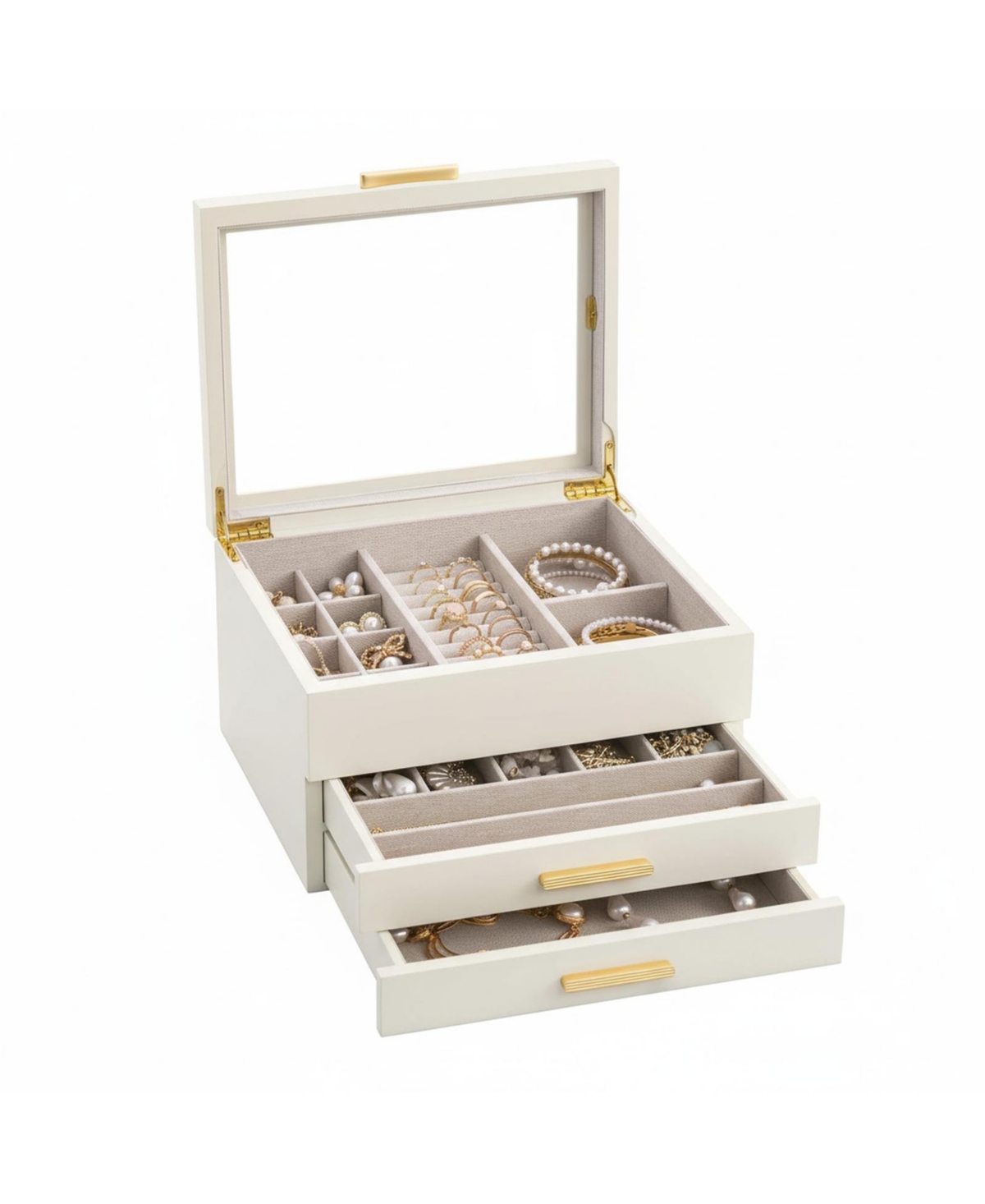 Click here for Yigii 3-Layer Clear Window Wood Grain Jewelry Orga... prices