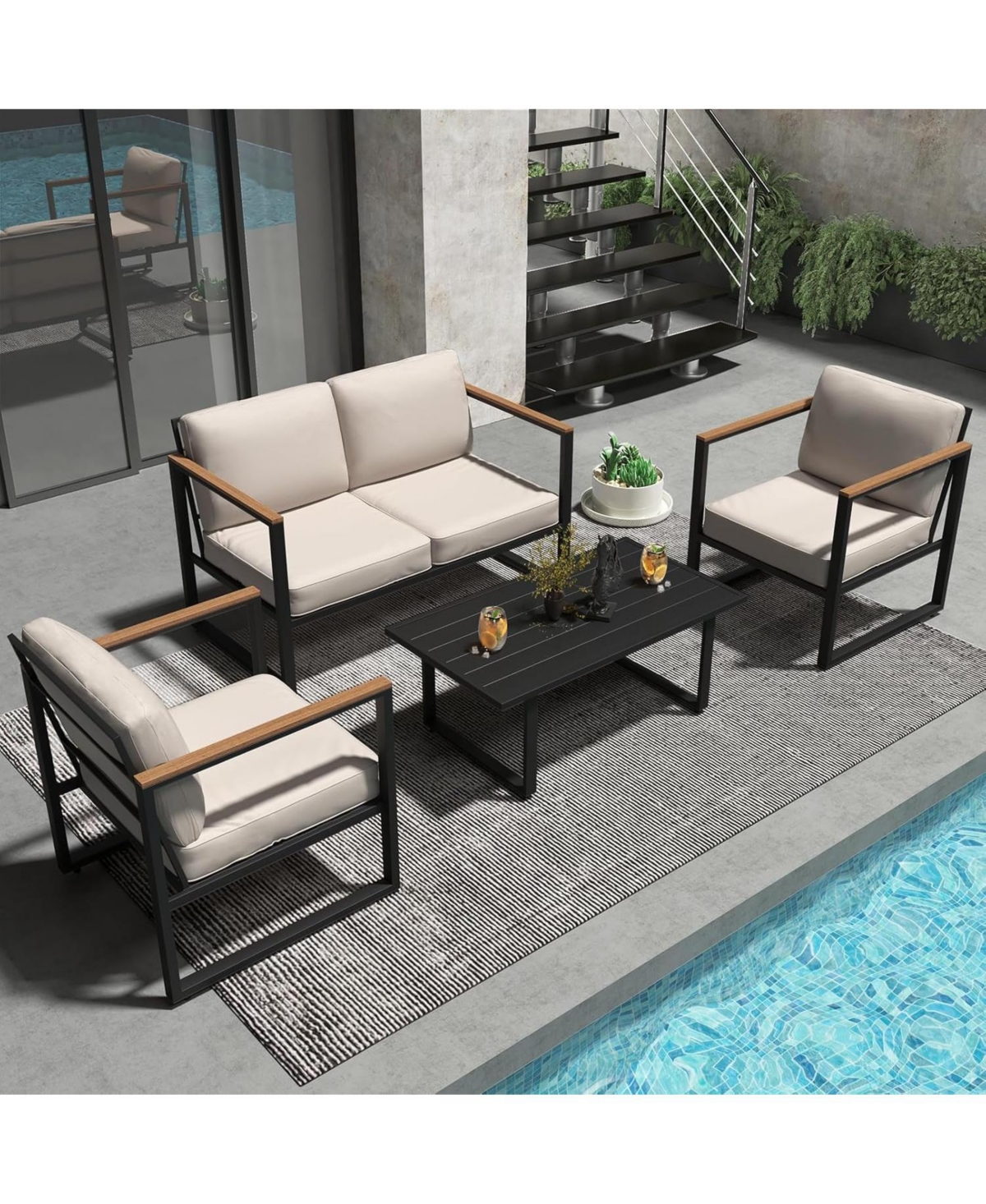 Click here for gaomon 4 Piece Outdoor Patio Furniture  Metal Conv... prices