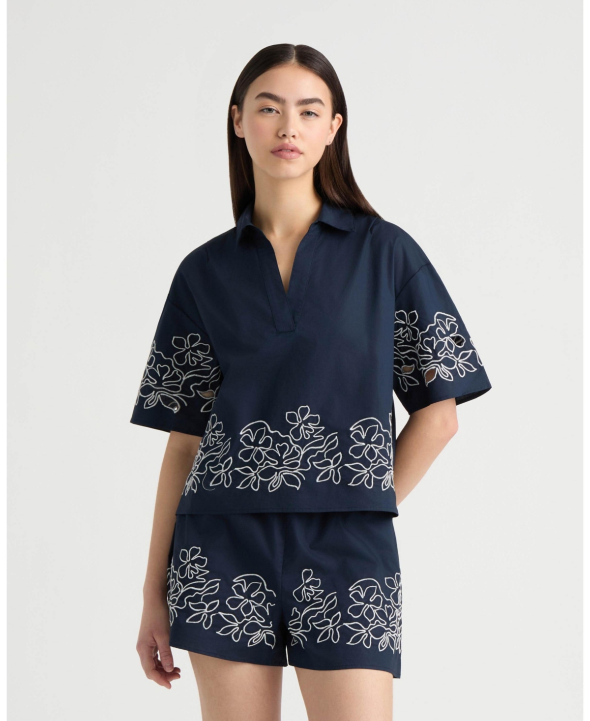 Click here for Nvlt Womens Embroidery Shirt - Navy/white prices